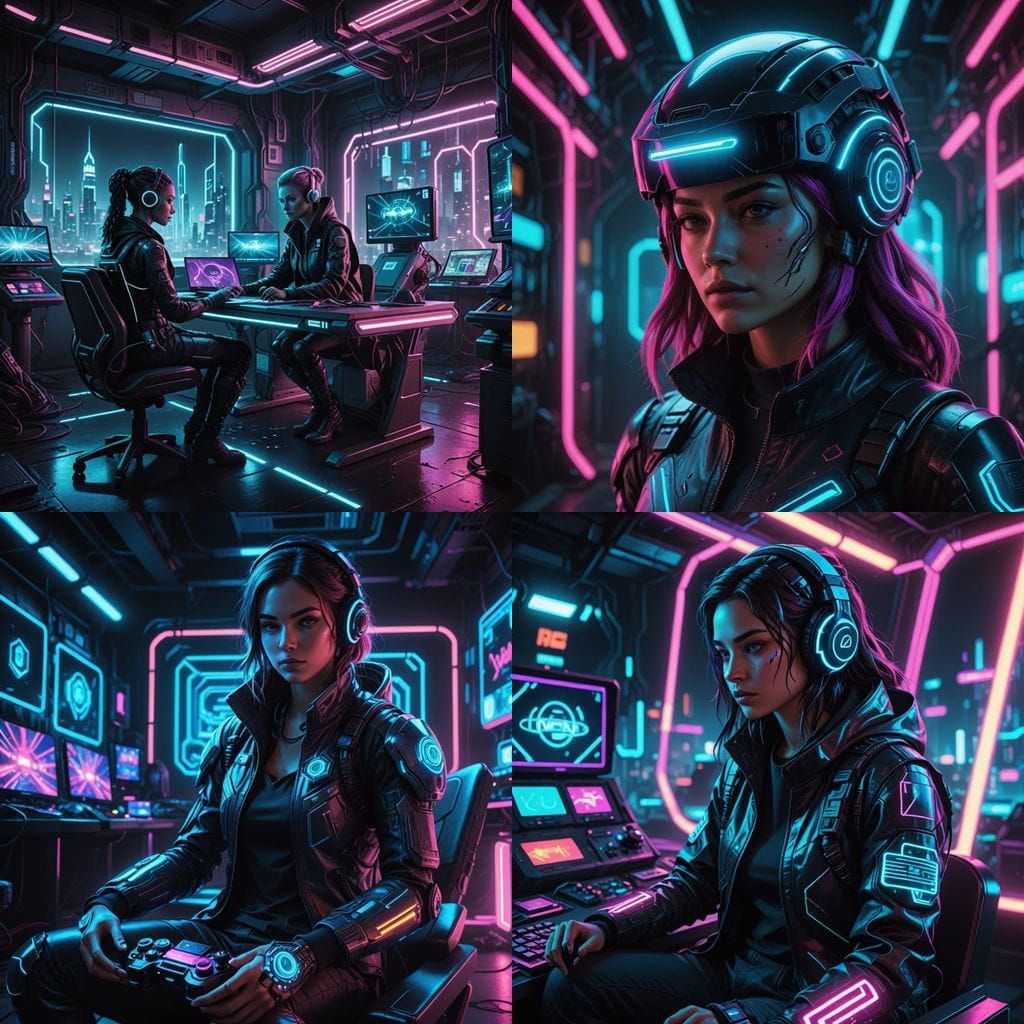 Girl, Gamer, Alien, Neon - Girl Gamer Alien in Neon Light