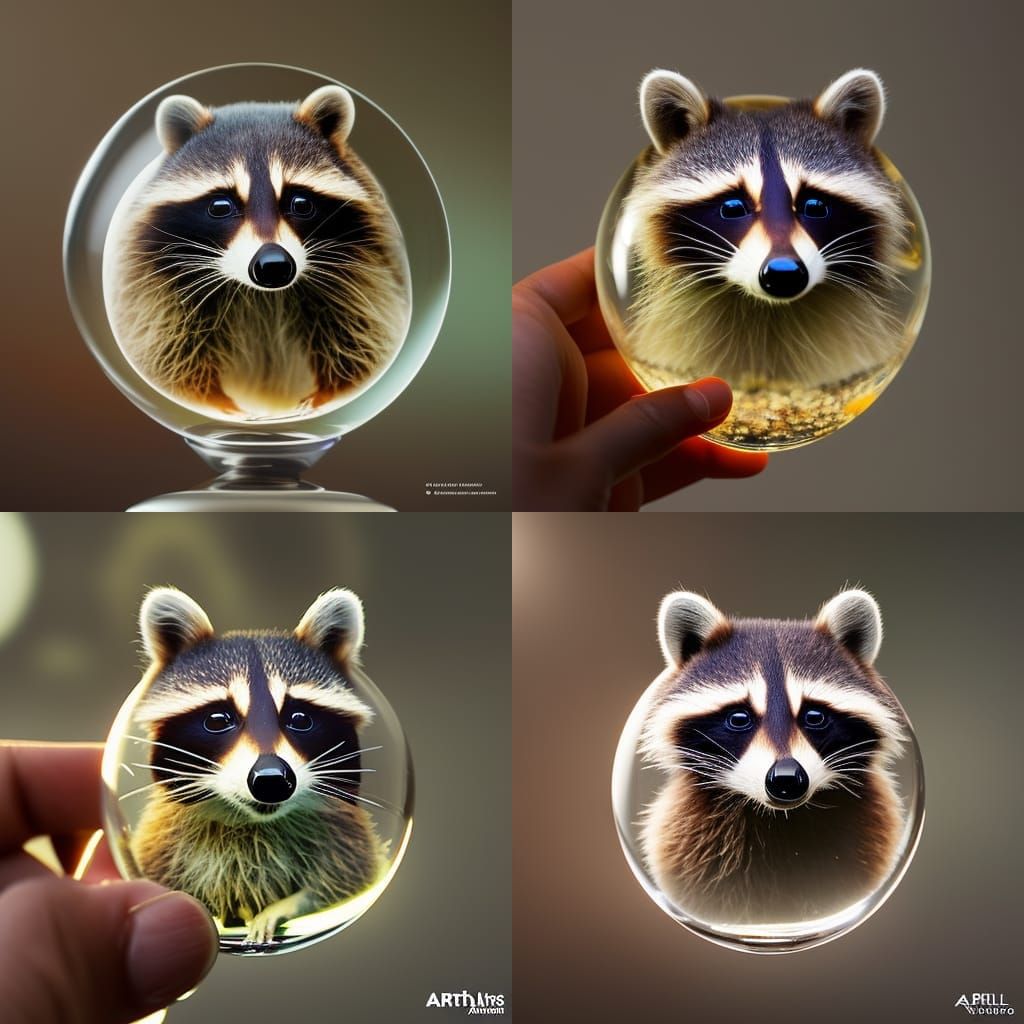 Raccoon 🦝 inside a crystal ball 🔮, hyperrealism, hyperdetailed, professional, photo ...