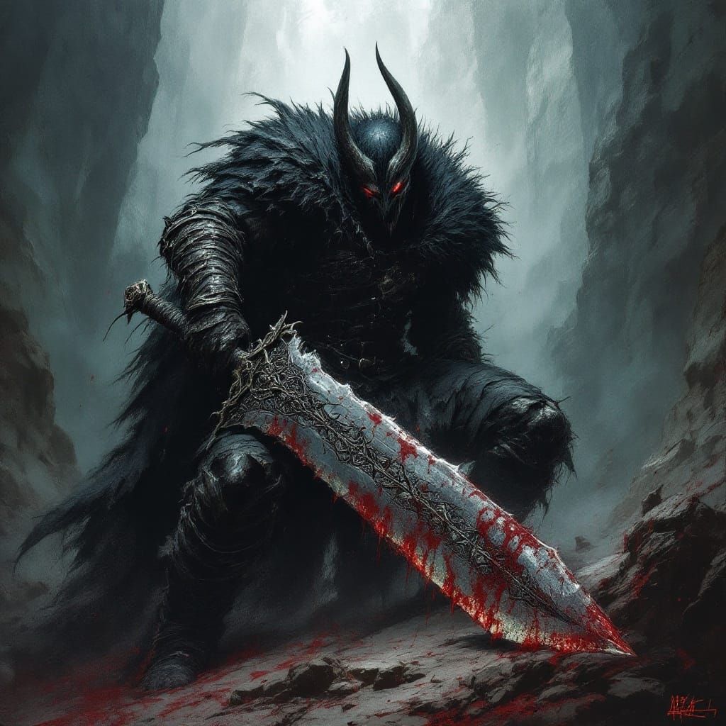 guts sword - Dark Fantasy Warrior Wields Guts Sword in a Got...