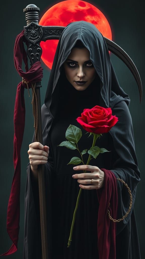 Grim reaper with rose in hand - Dark Fantasy Female Grim Rea...