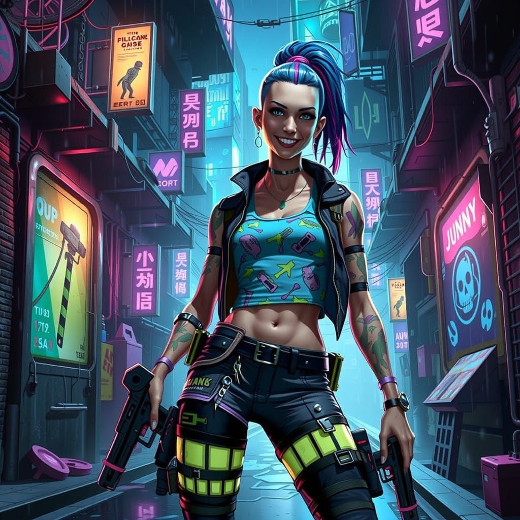 Jinx league of legends, cyberpunk - Cyberpunk Jinx: Dystopi...