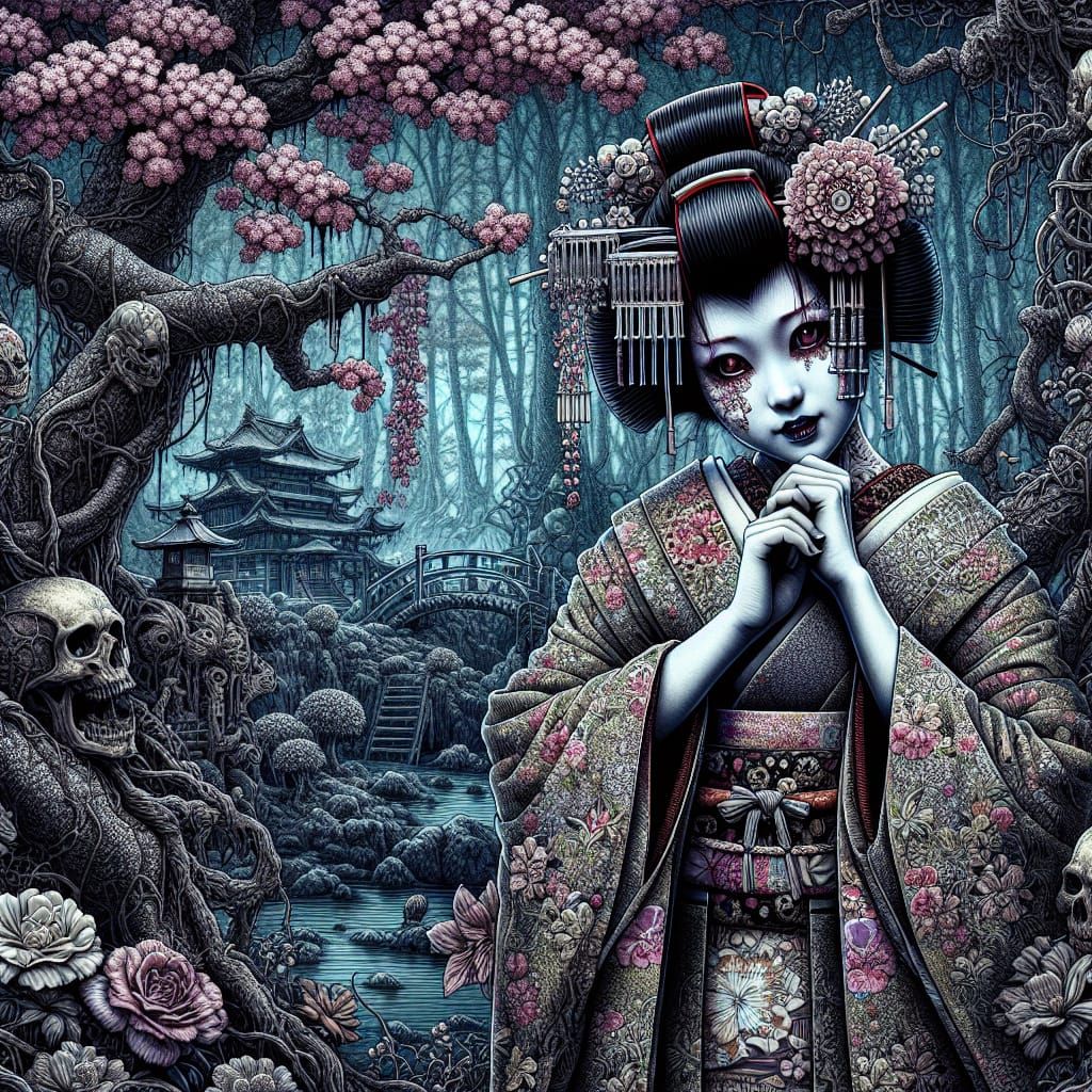 A ultra macabre insanely detailed full body colored intricate drawing ...