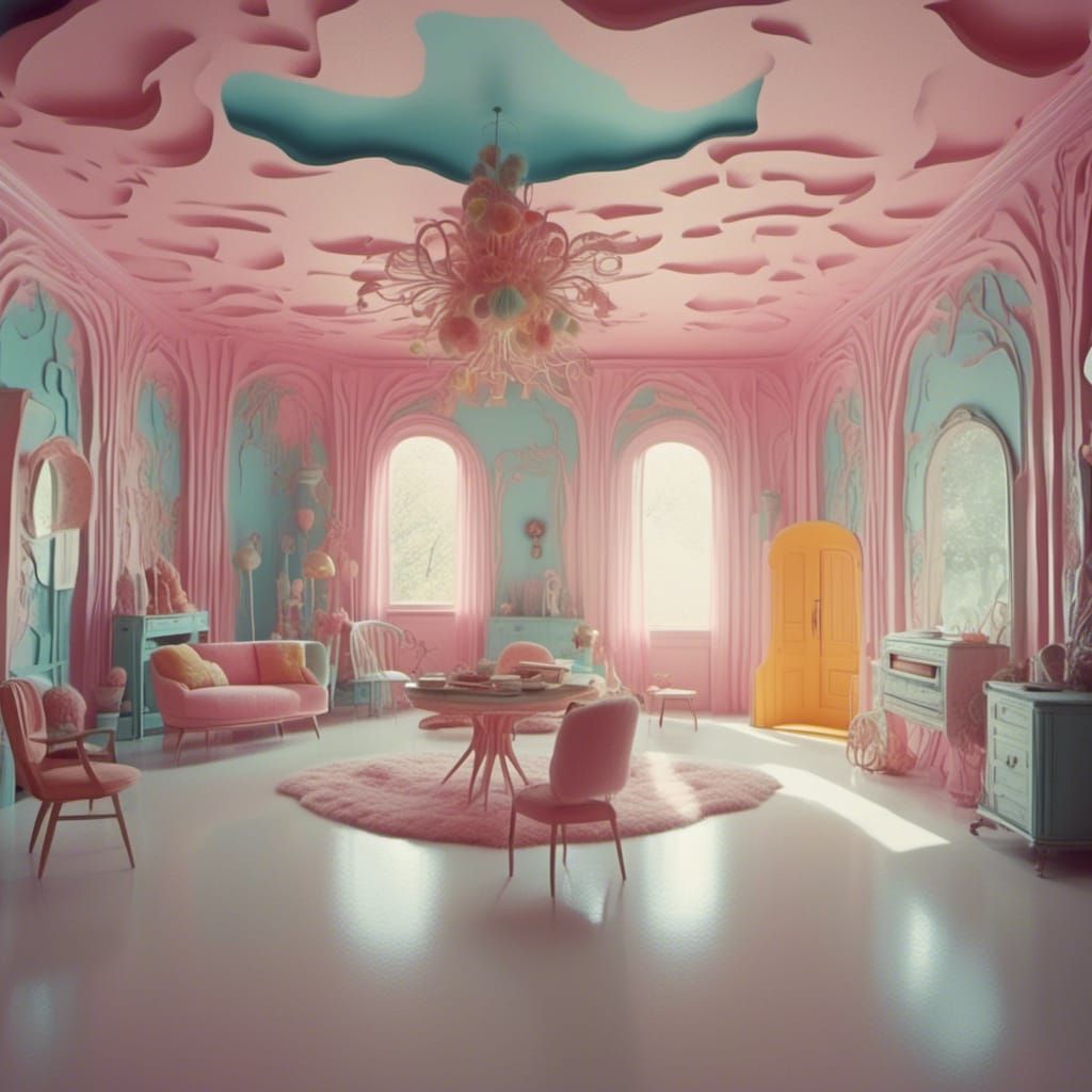 Surreal beautiful liminal space type fantasy home interior. heavenly ...
