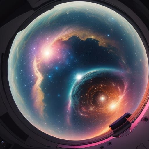 Astronaut Observes Gold Nebula in Holographic Styl... - AI Art