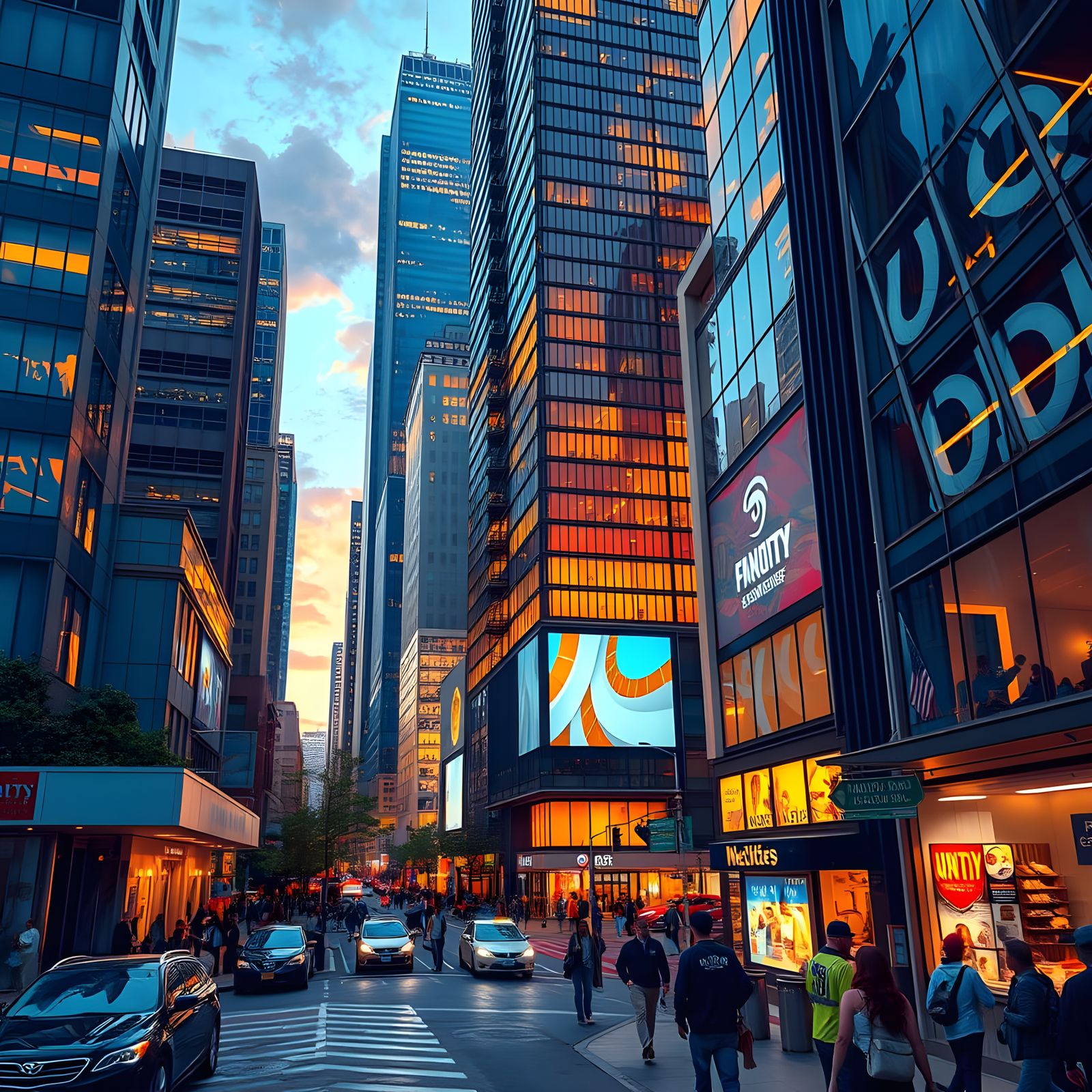 Modern American Cityscape at Sunset - AI Art