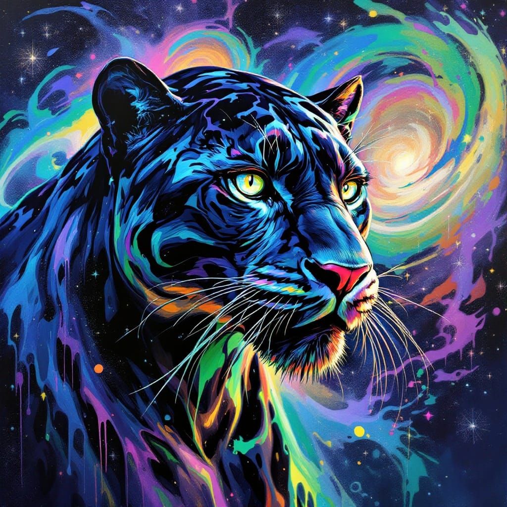 beautiful galaxy paint panther - Majestic Panther in Vibrant...