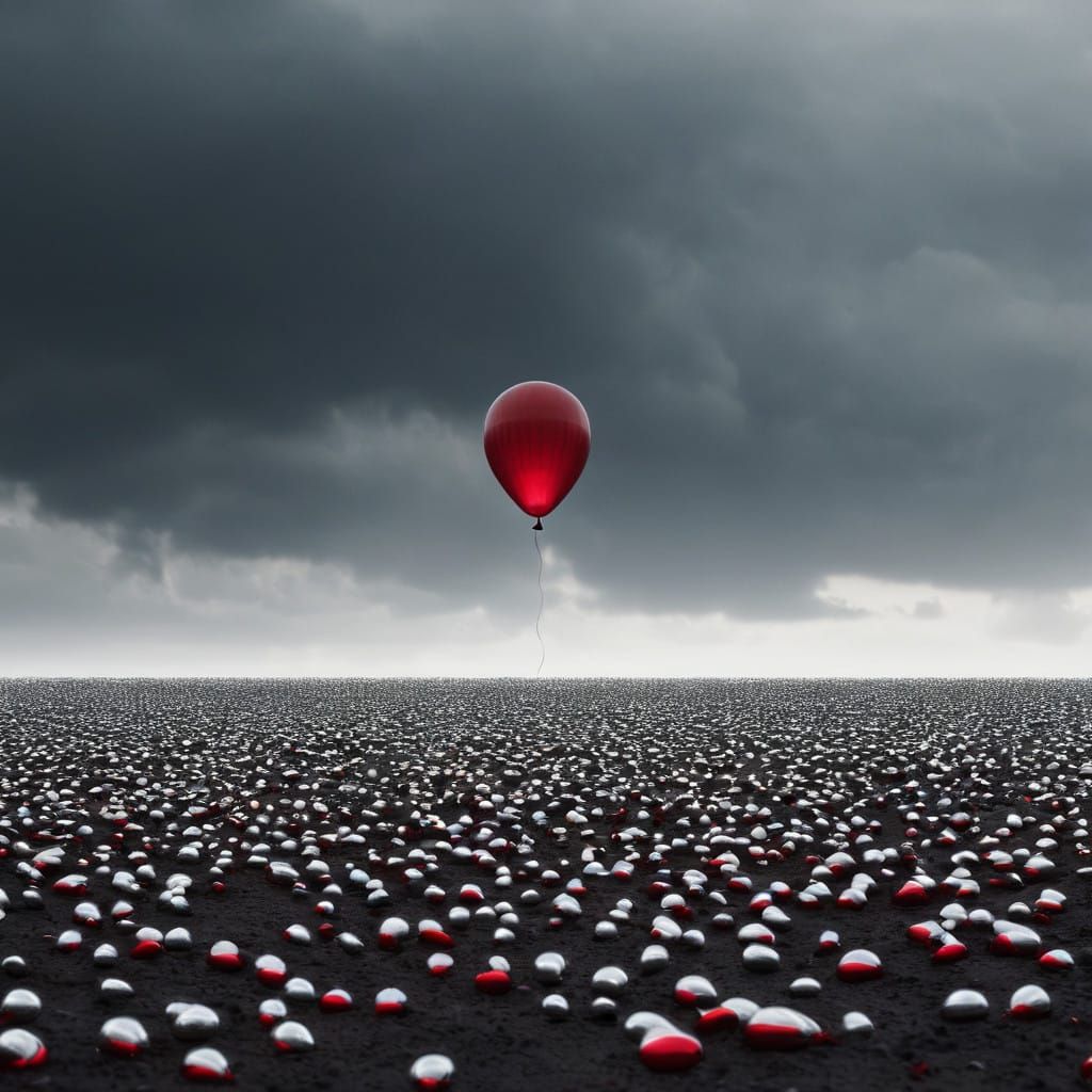 red balloon.... - Sea of Silver Spoons Reflecting a Lone Red...