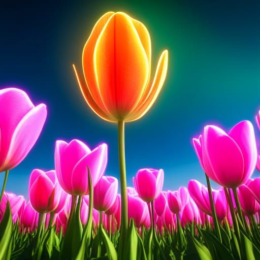 beautiful magnificent detailed neon infrared glowing tulips in 3d ...