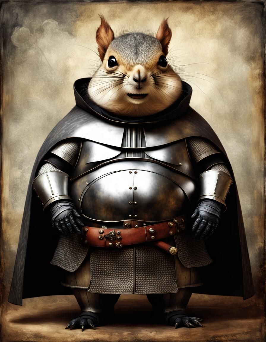 "Medieval Obese Squirrell Knight in Darth Vader Armor": photograph by ...