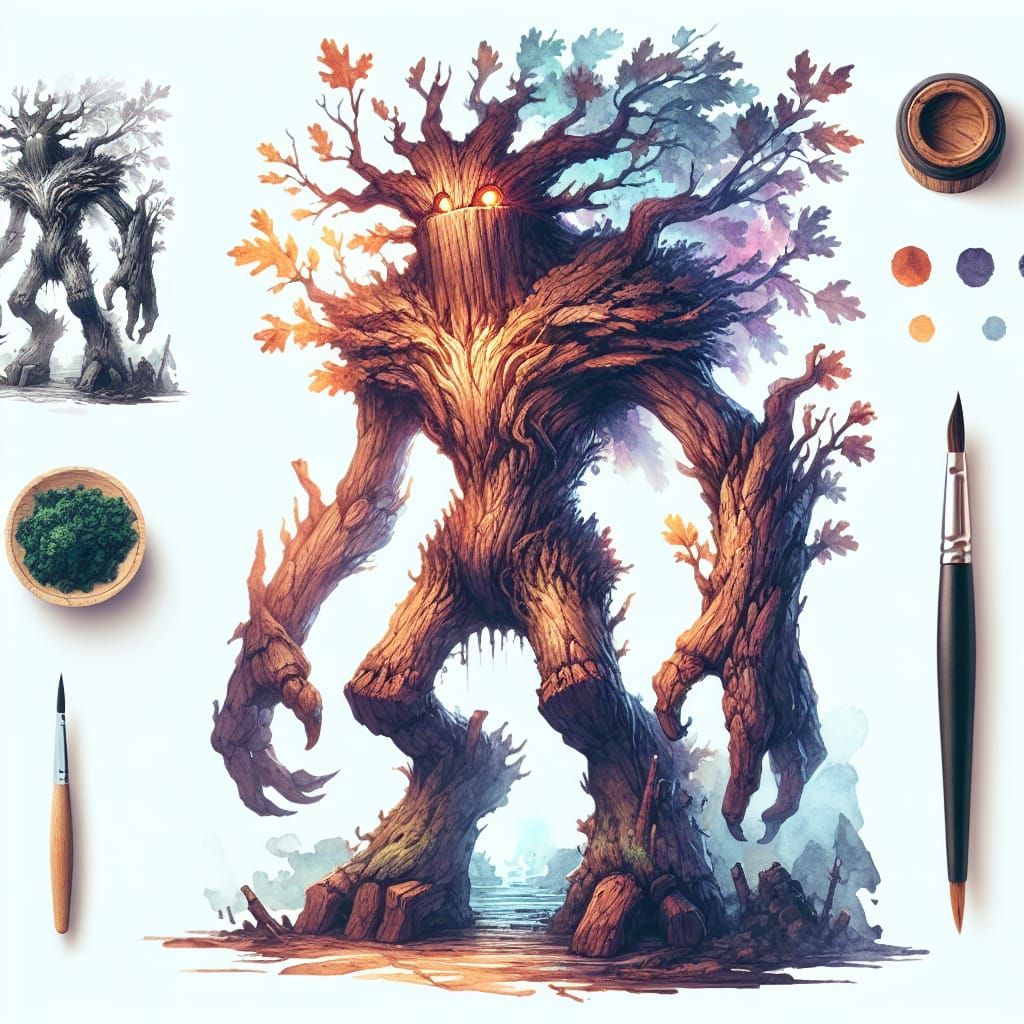 a watercolor illustration of a oak tree golem - AI Generated Artwork ...