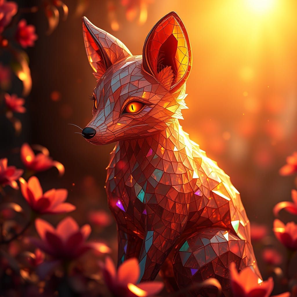 Crystal Fox - Hyperrealistic Crystal Fox with Holographic Gl...