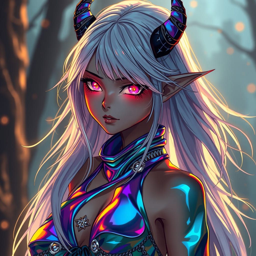 Mysterious Fae with Glowing Bronze Skin in Shimmer... - AI Art