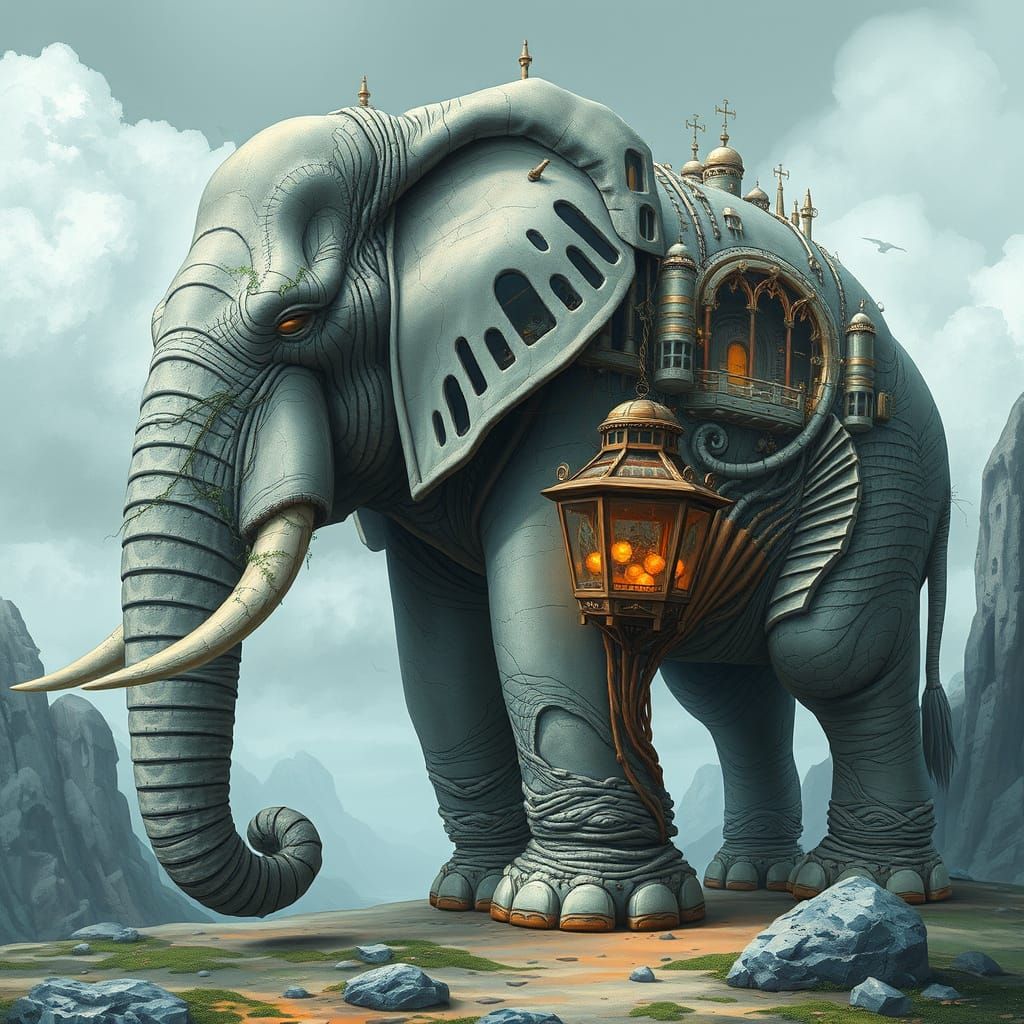 Colossal Elephant Cityscape in a Fantastical World - AI Art