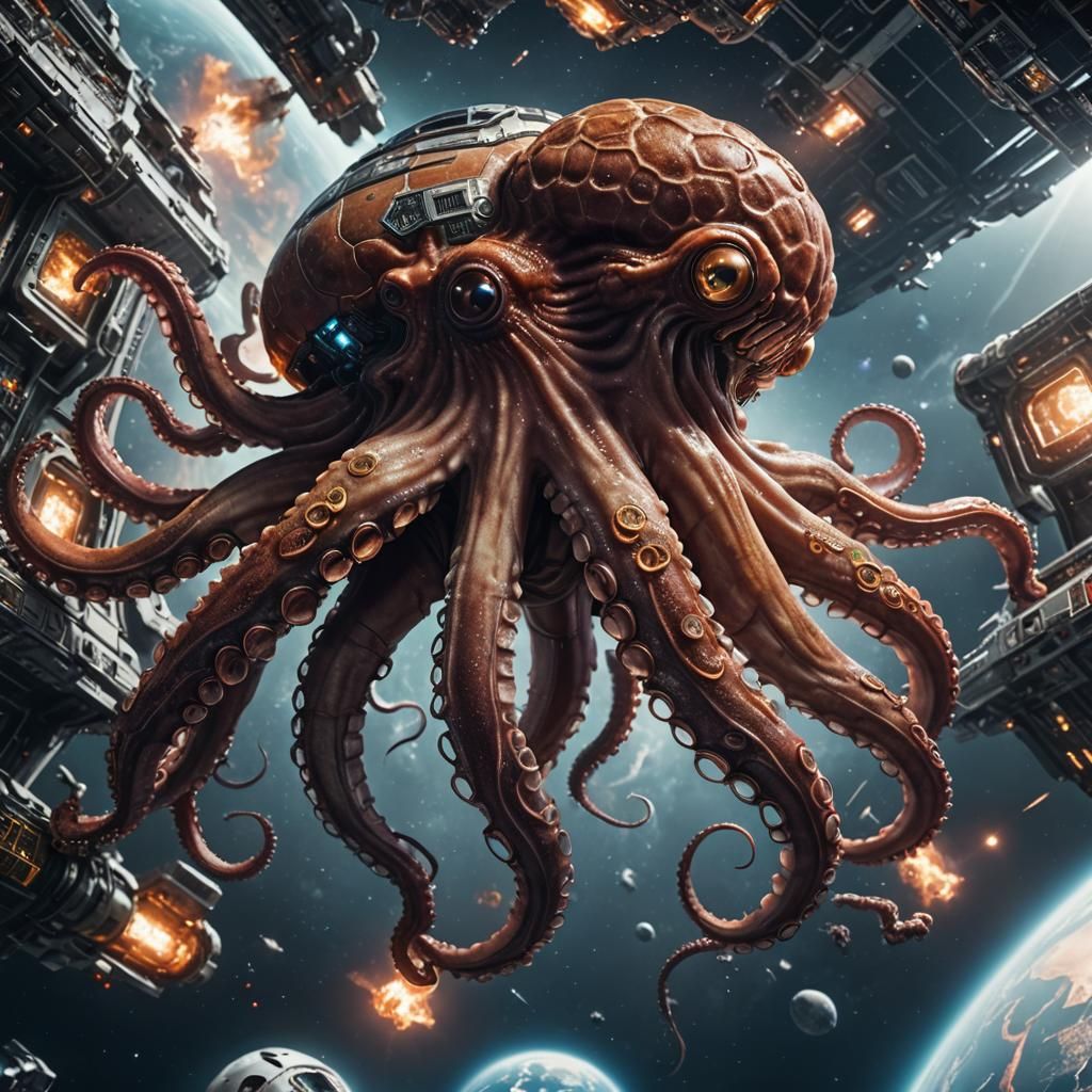 Octopus. Attacking spaceship in space - AI Generated Artwork ...