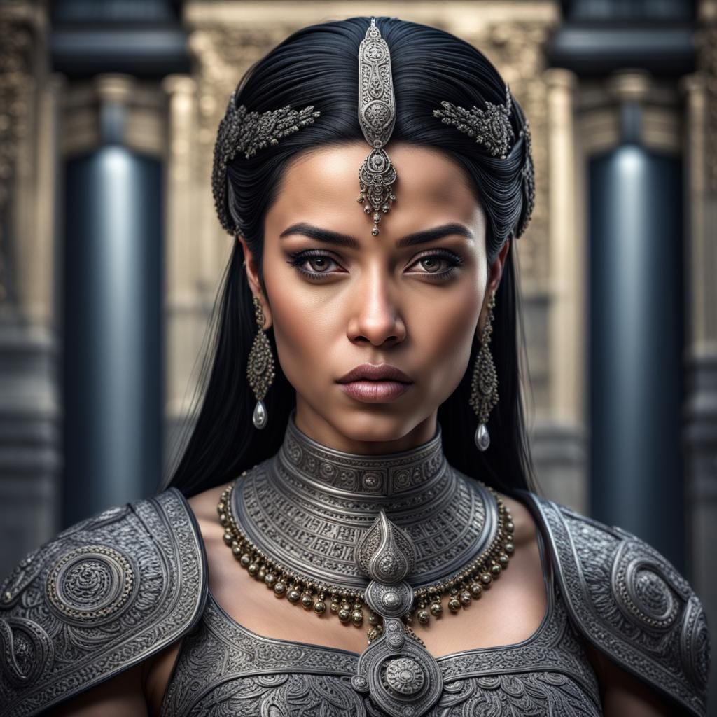 in cyber world a stunning woman with black hair, swarthy complexion ...