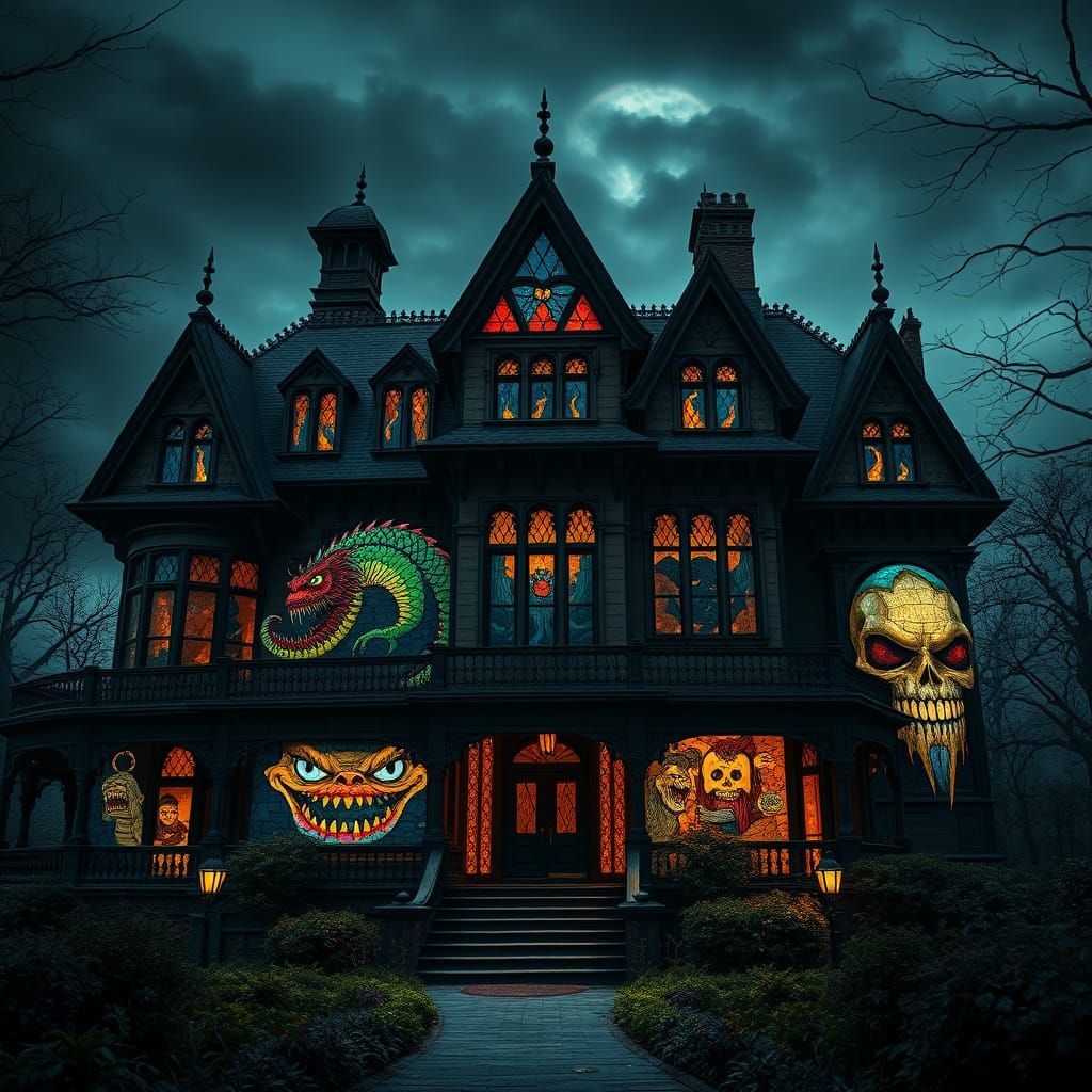 Ethereal Victorian Mansion Shrouded in Twilight - AI Art