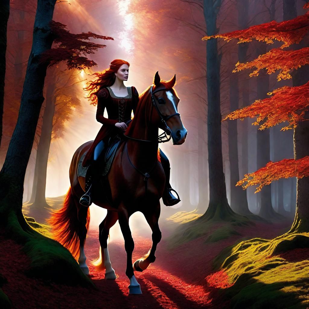 riding a red horse - AI Generated Artwork - NightCafe Creator