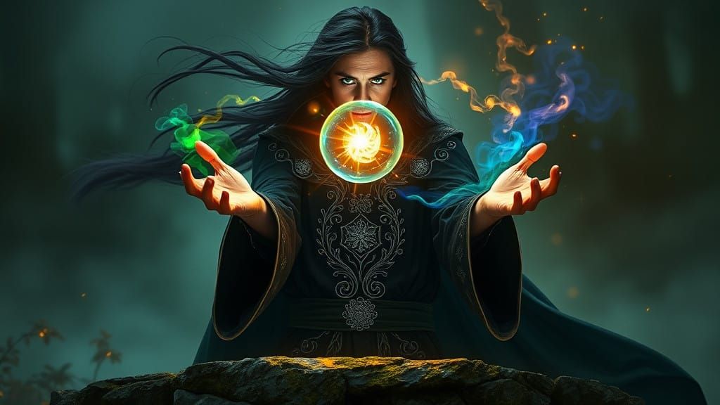 Elven Sorcerer Weaving an Arcane Spell