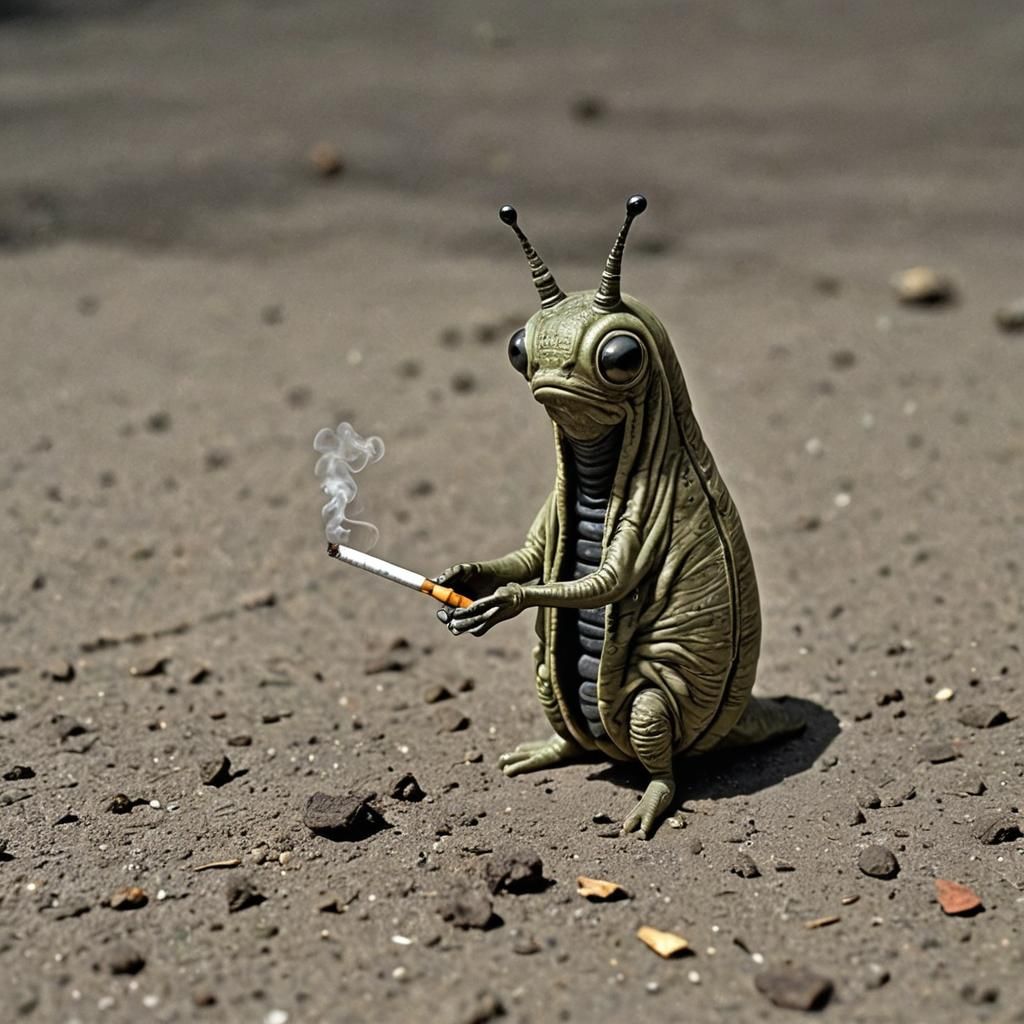 Alien slug asks for a cigarette from a human - AI Generated Artwork ...