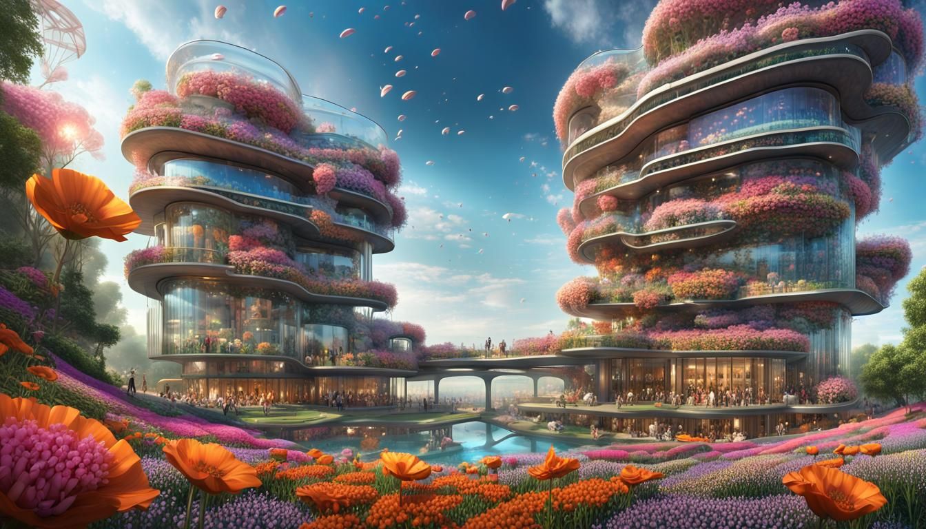 Happy Floral Building - AI Generated Artwork - NightCafe Creator