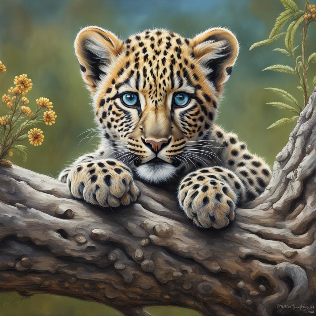 African leopard cub sitting on a fallen tree, in Masai Mara - AI ...