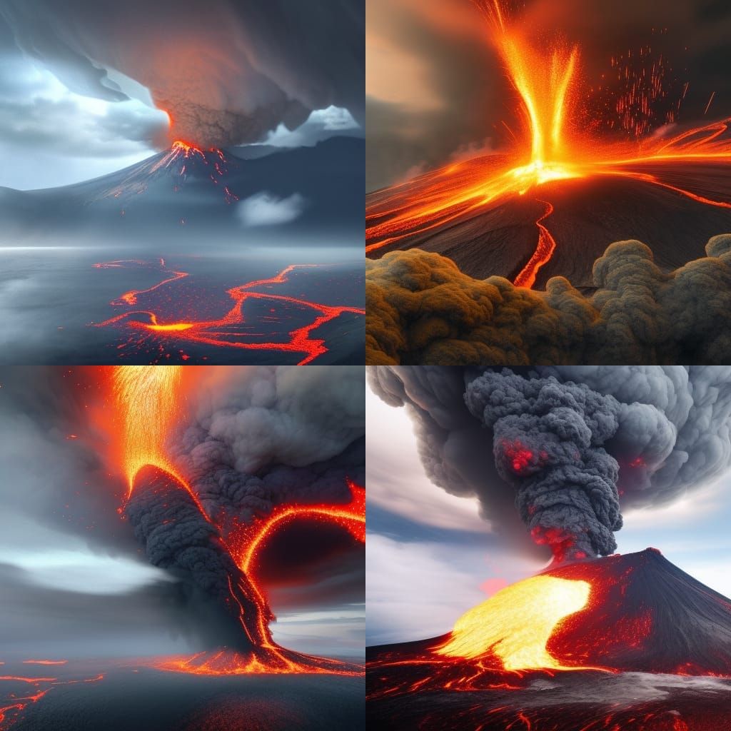 A volcano erupting with lava spitting out on a dark and cloudy day - AI Generated Artwork ...