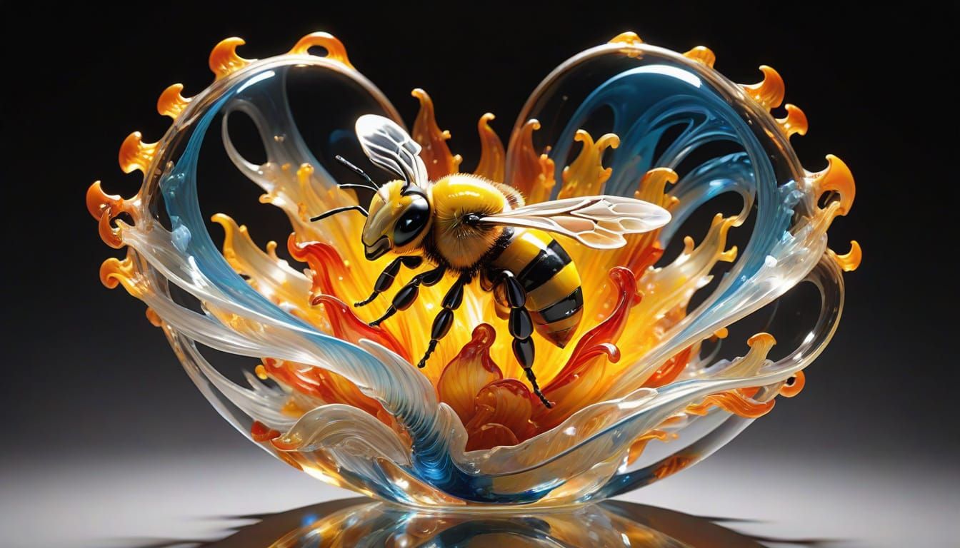 A precious beautiful female bee clad in intense flames