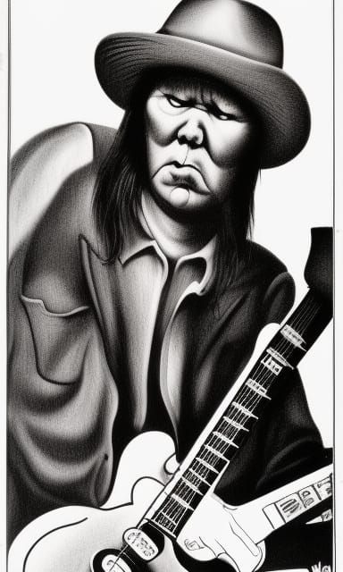 Basil Wolverton Paints Neil Young with Guitar - AI Generated Artwork ...