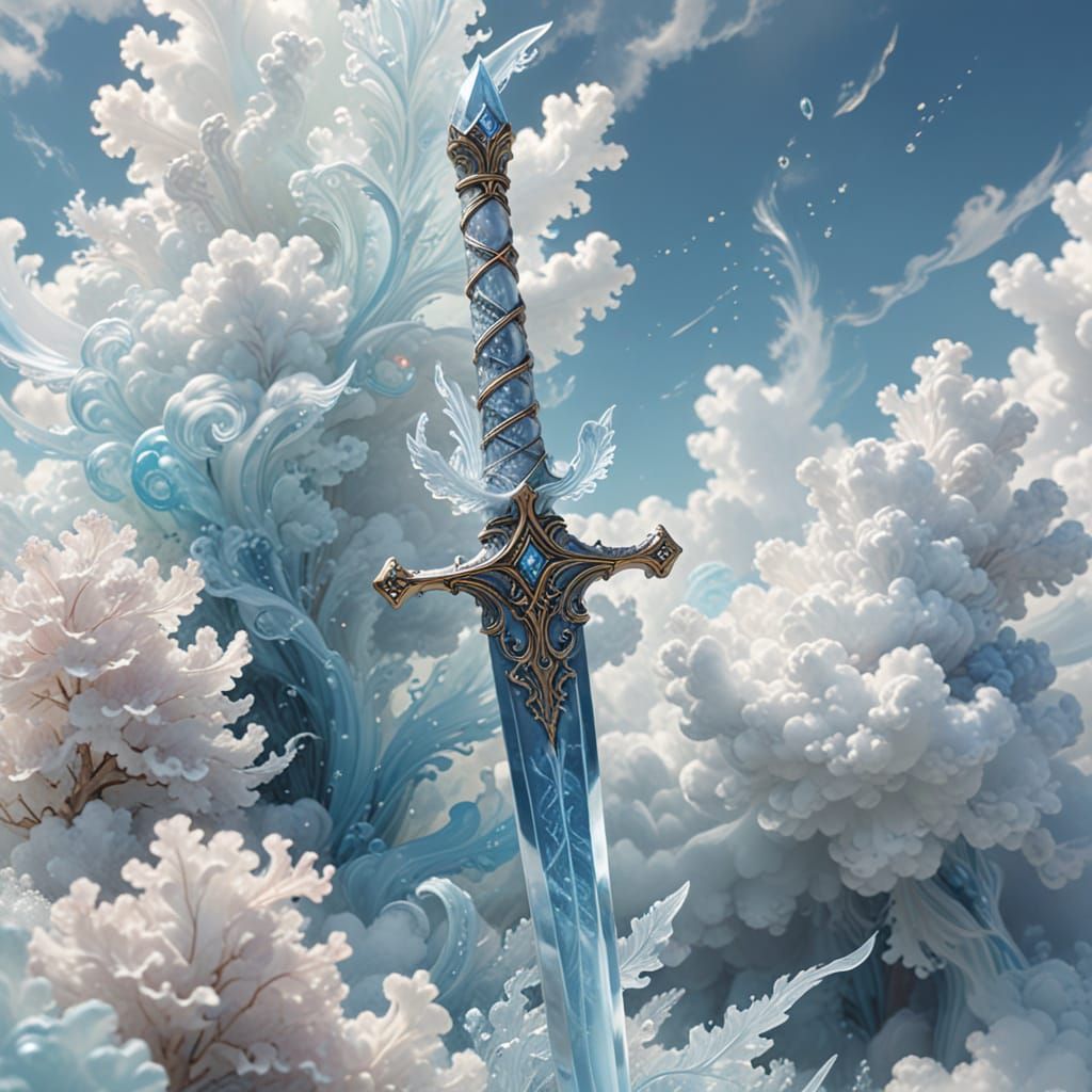 Ethereal Crystal Sword Filled with Soft, Whispy Cl... - AI Art