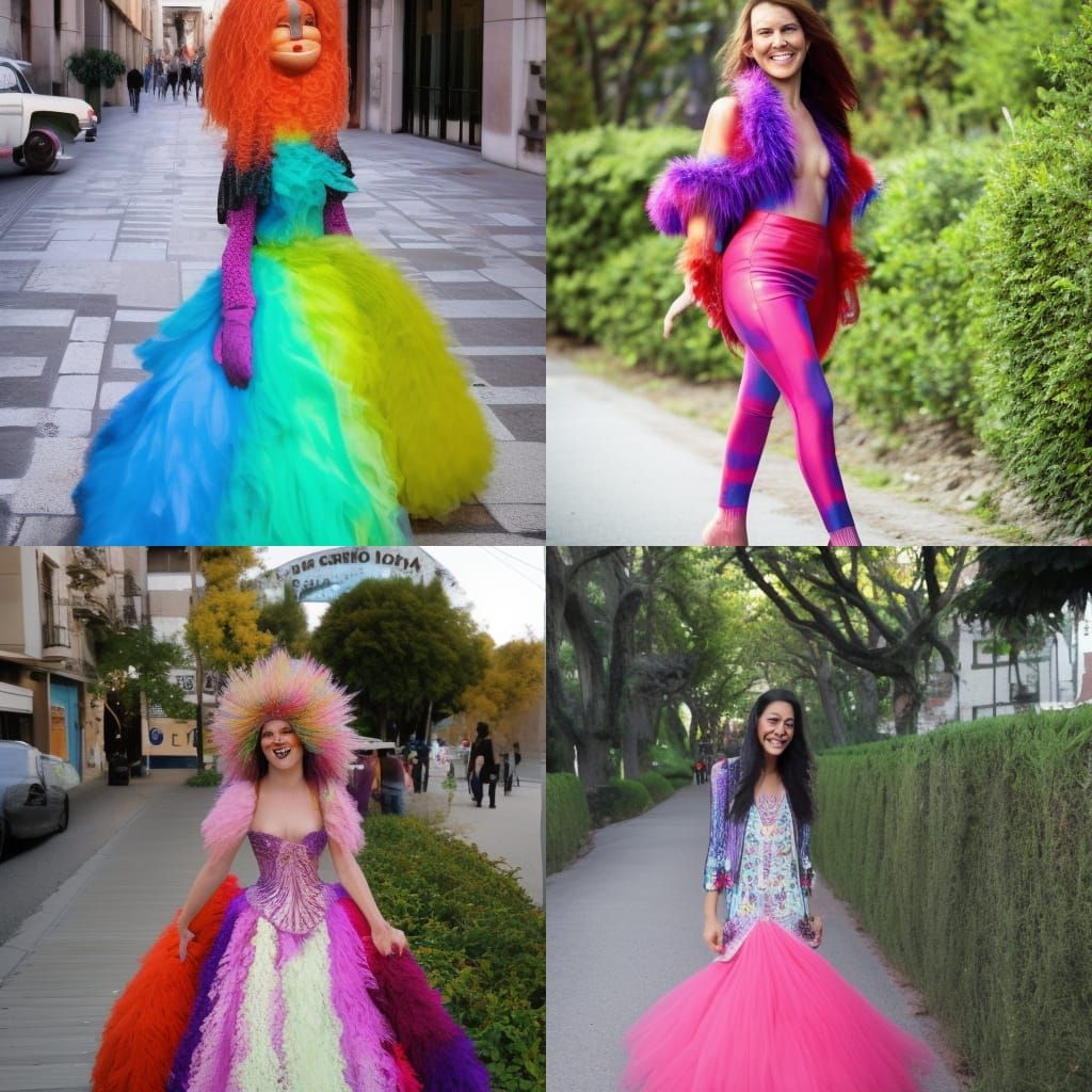 una persona caminando por la calle en un atuendo extravagante y ...