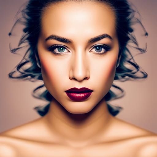 A collage of a woman's face made up of photographs of a woman's face ...