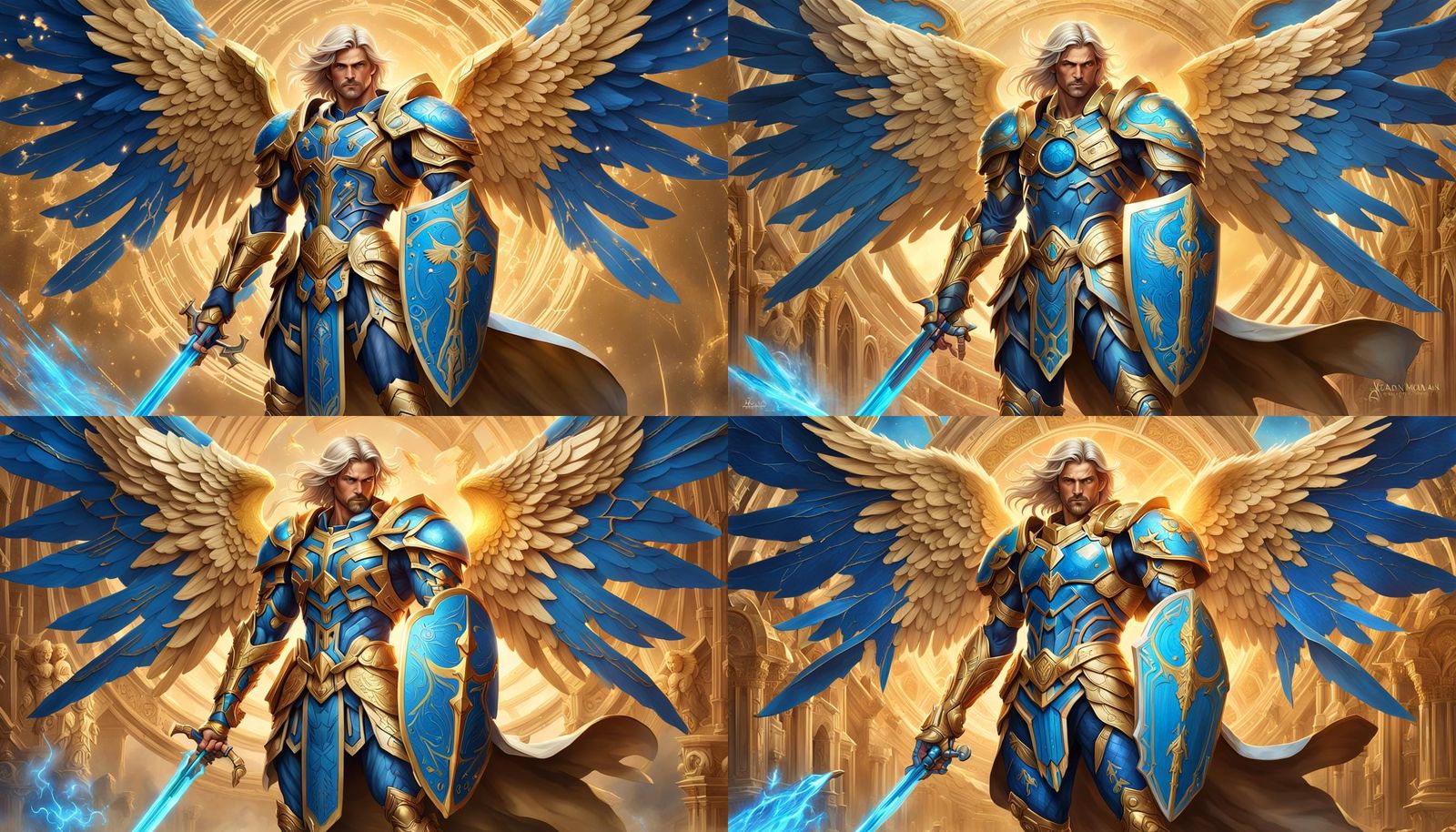 an angel METHATRON man muscle in blue golden armor zodiac sign as a ...