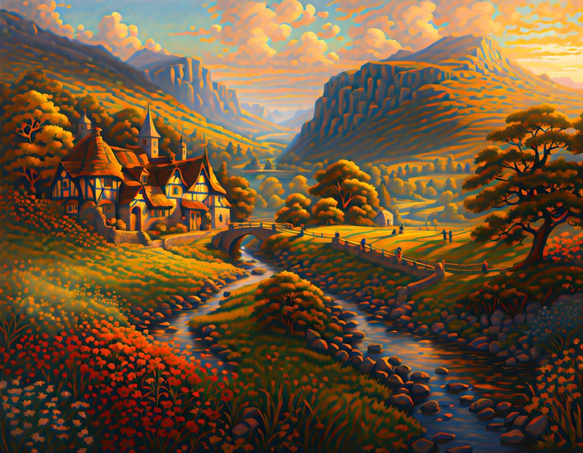 A countryside painting in a mottled style - AI Generated Artwork ...