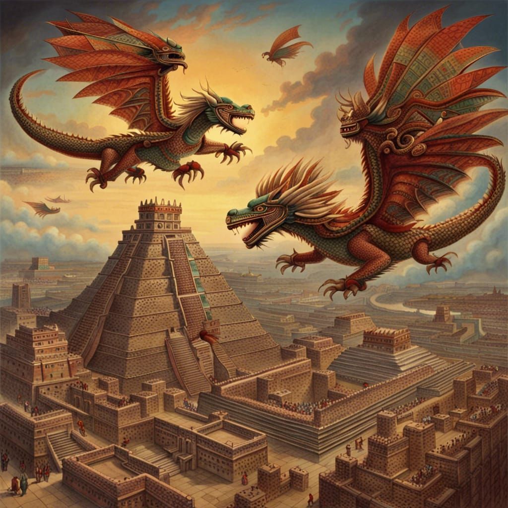 Aztec Dragons flying over Tenochtitlan - AI Generated Artwork ...