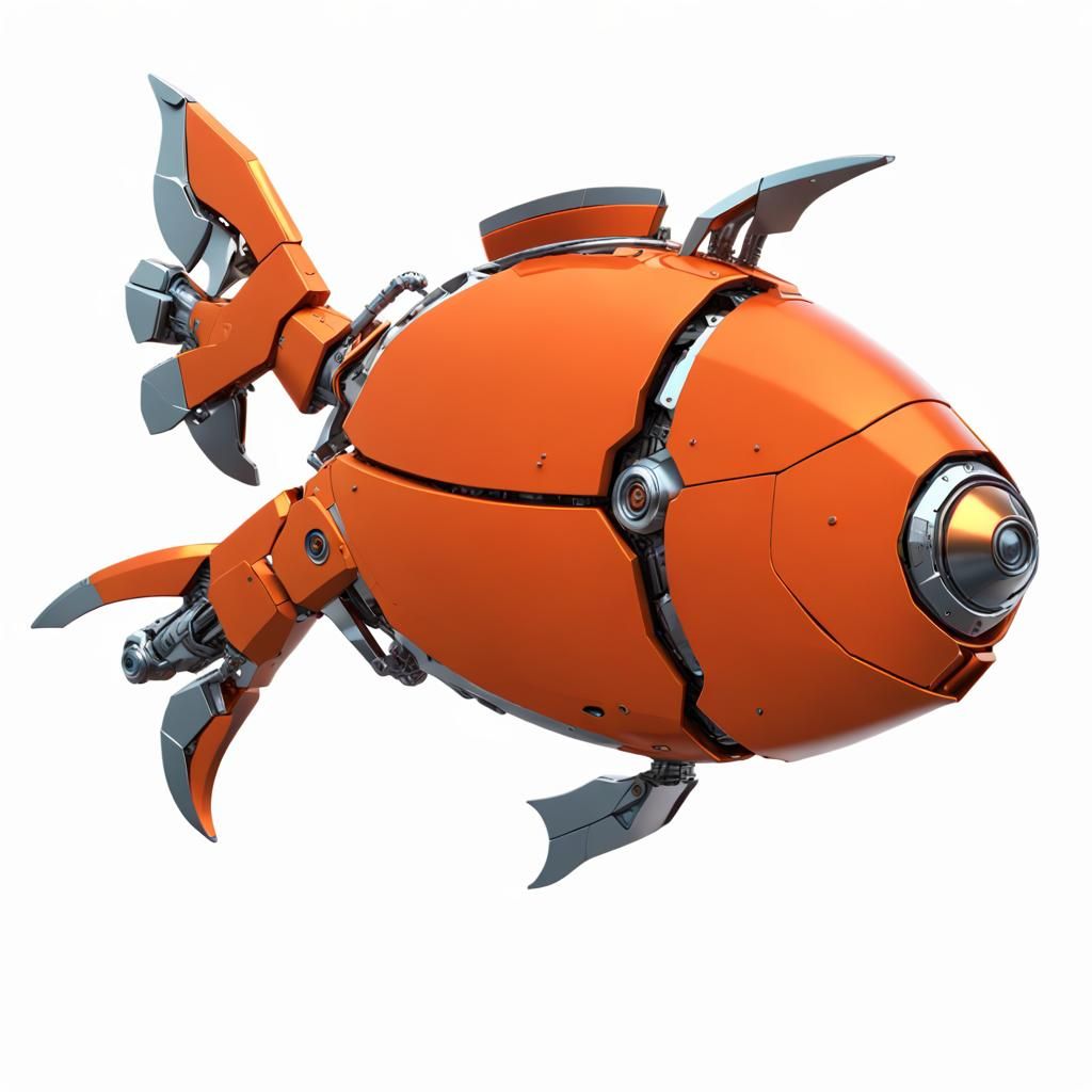 Fish Robot Art intricate mech details, ground level shot, 8K resolution ...