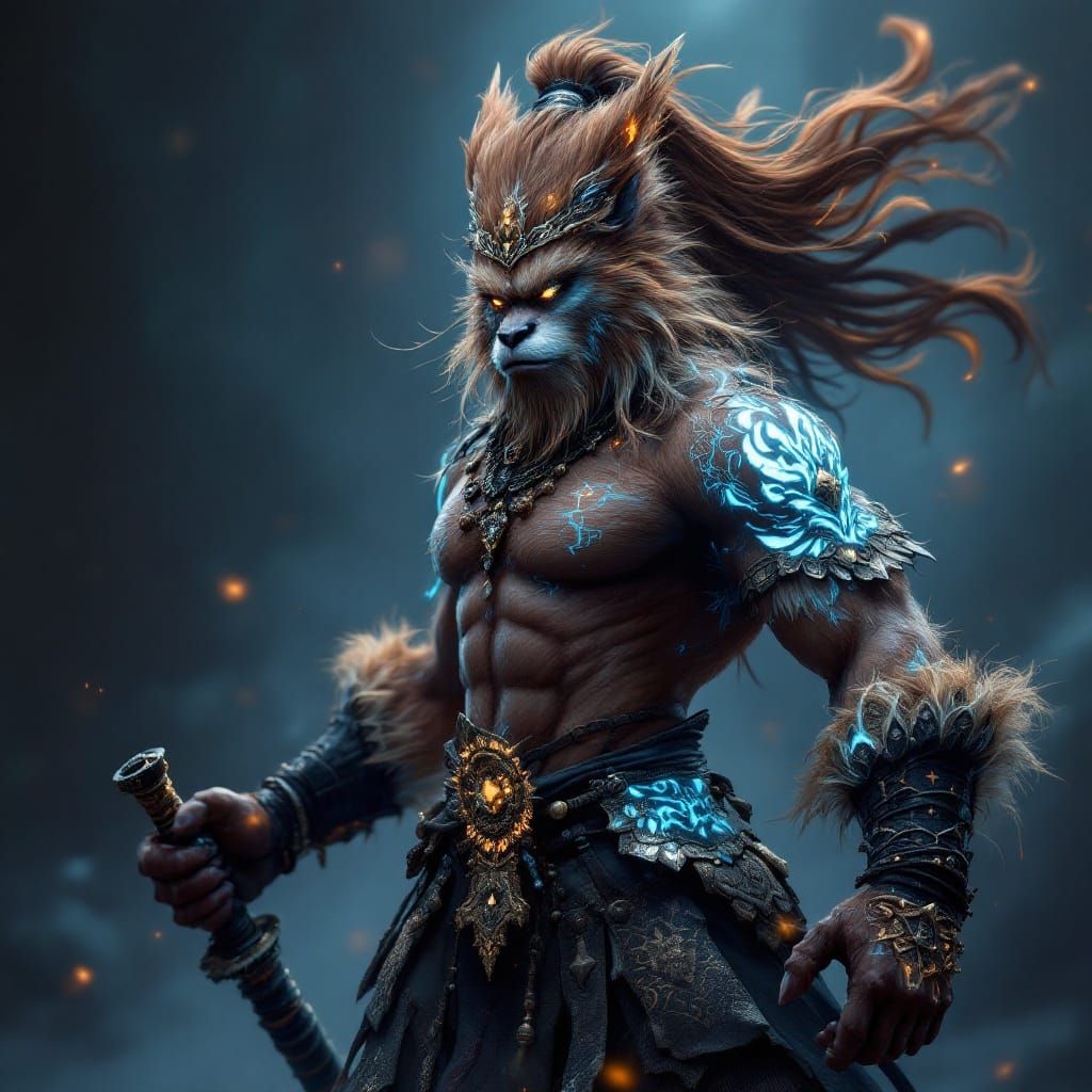 Cyberpunk-Inspired Fierce Female Samurai Bigfoot i... - AI Art