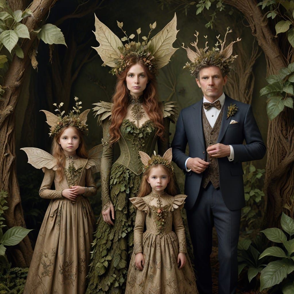 Victorian Treefolk Family Portrait in Whimsical Wo... - AI Art