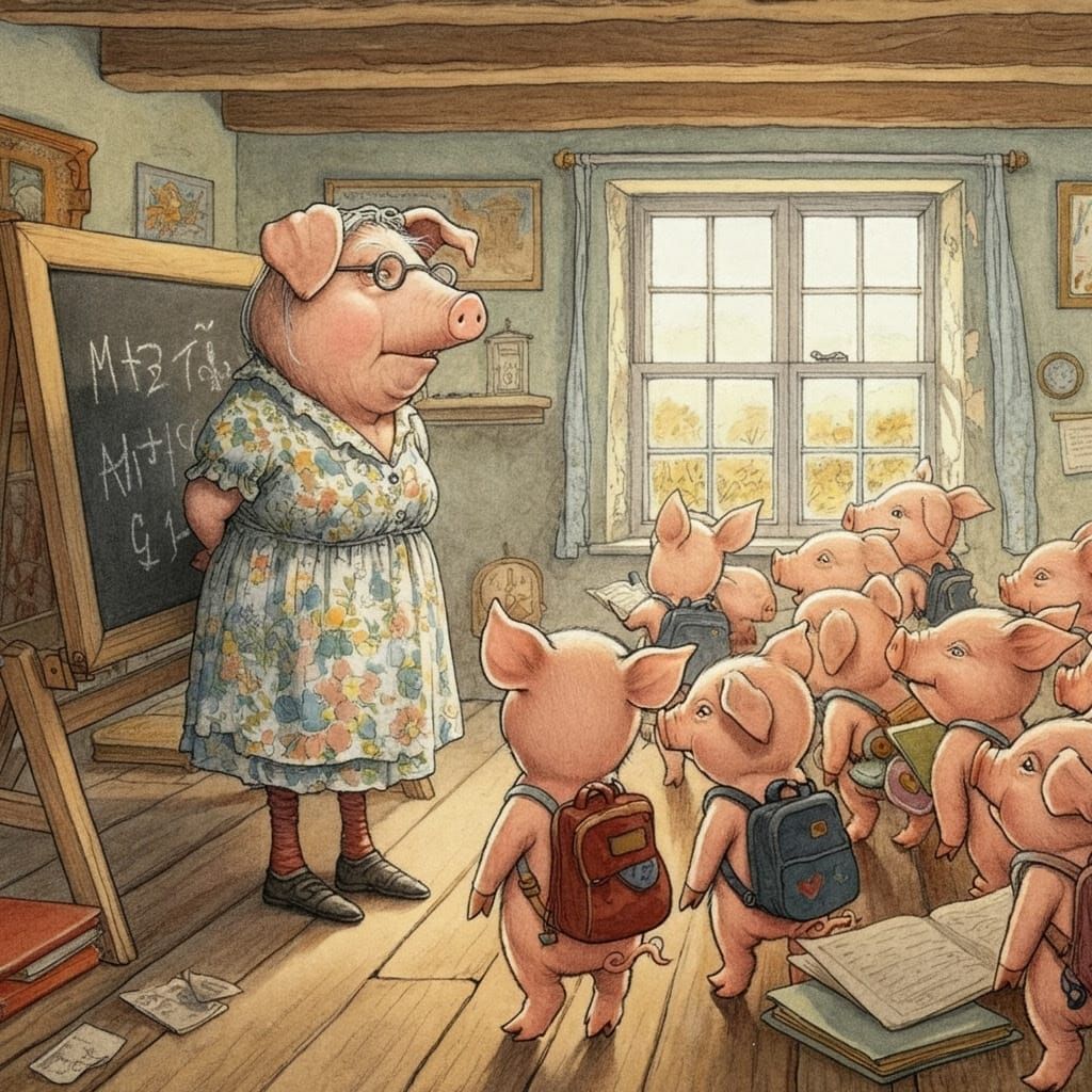 It is classtime at Pig School and Mrs Pig is frustrated having a hard ...
