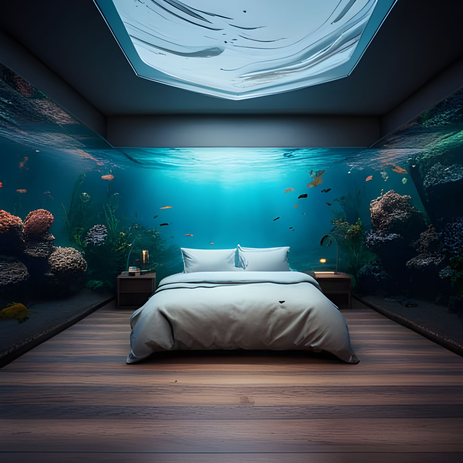 bedroom inside a fish tank - AI Generated Artwork - NightCafe Creator