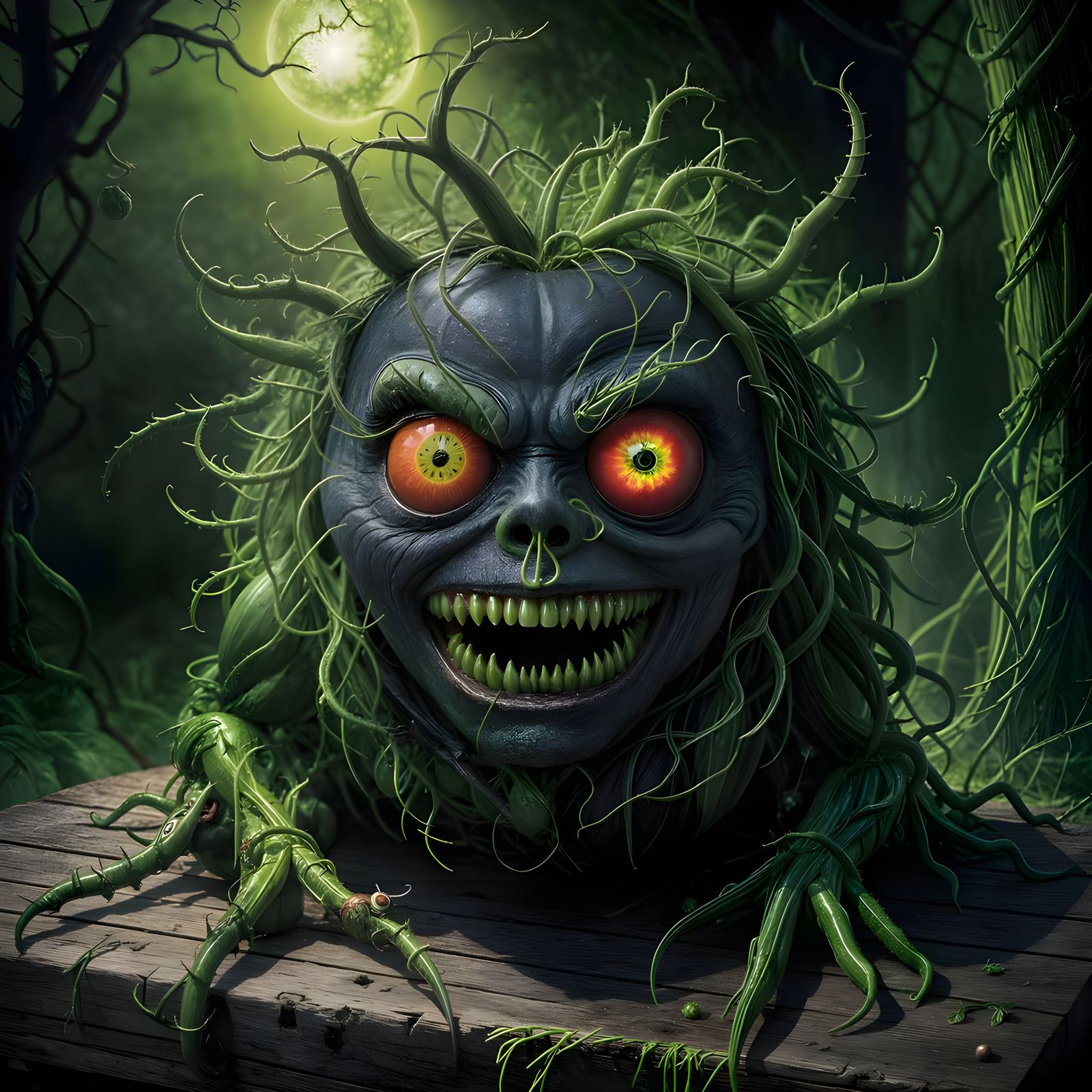 evil tomato - Possessed Evil Tomato with Glowing Green Eye...