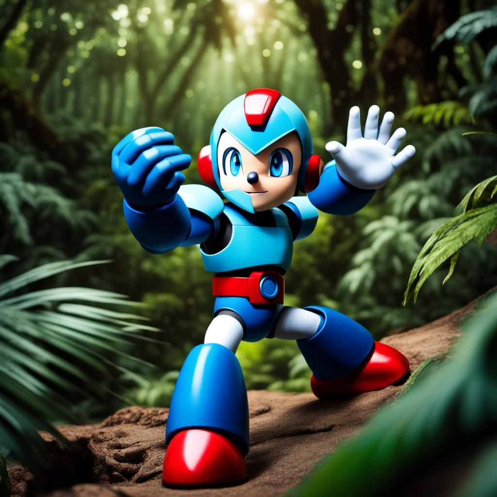 Mega Man getting ready to high five in the jungle - AI Generated ...