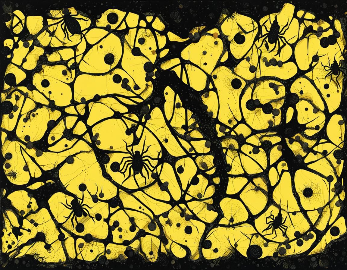 A two colored abstract artwork illustrating a spiders web when on the ...