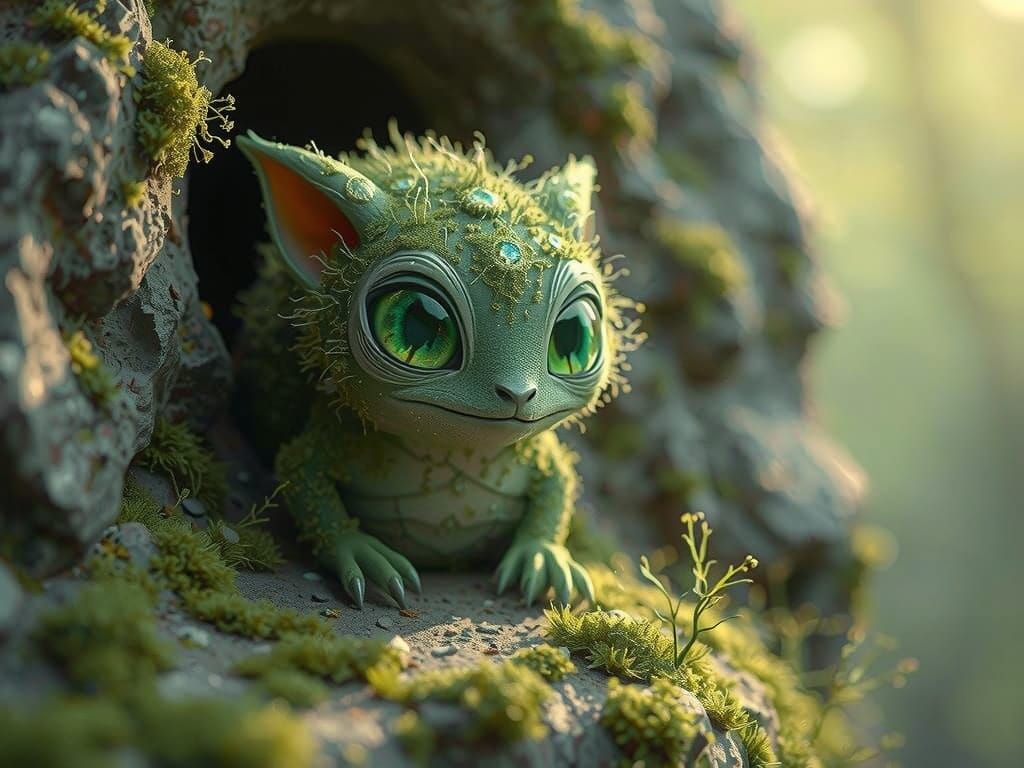 Ancient Stone Elf with Emerald Eyes Emerge from Ro... - AI Art