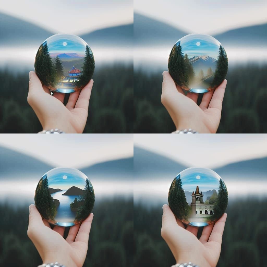 A hand holding an orb with a castle inside hyperdetailed intricately ...