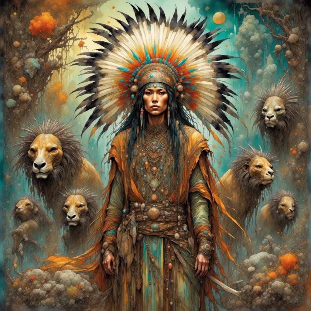 Inca Totem Priest - Mystical Native American Shaman in Vibra...