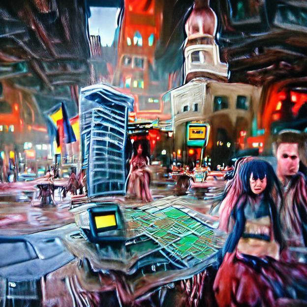 Downtown Square, Intricate, impossible architecture, tavern and shops ...