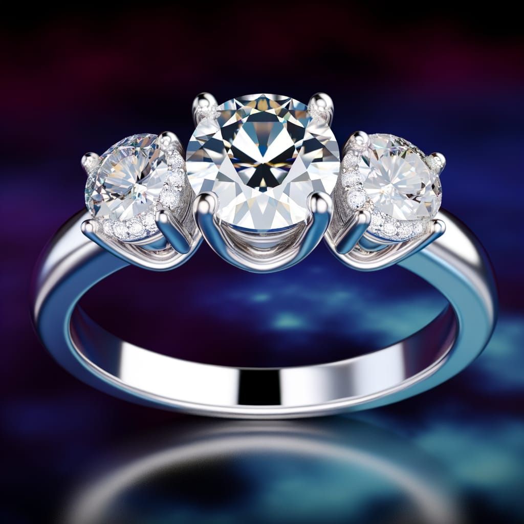 Luxurious Platinum Three-Stone Ring with Brilliant... - AI Art