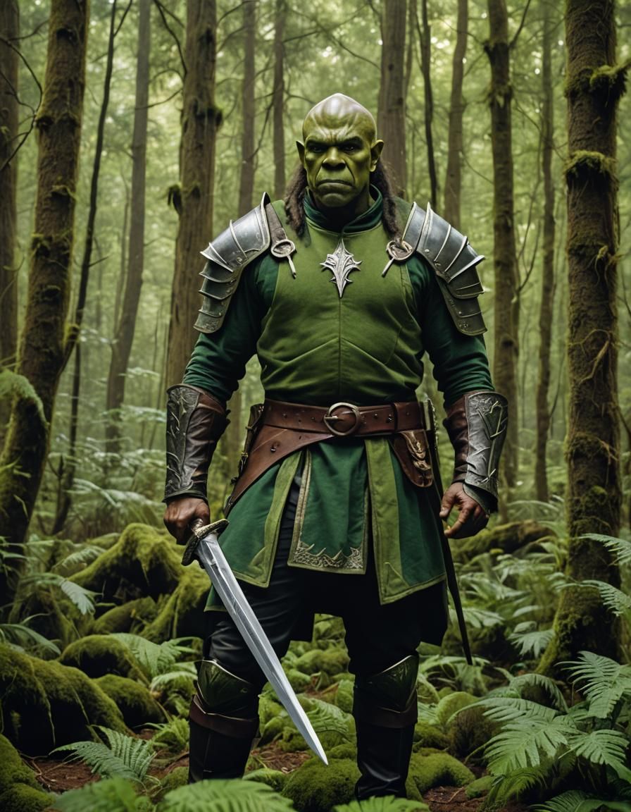 A Half-Orc/Half-Human Warrior with a Longsword in his Right Hand ...