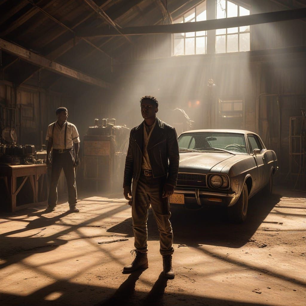 Steampunk Drama in a Dusty Barn - AI Art