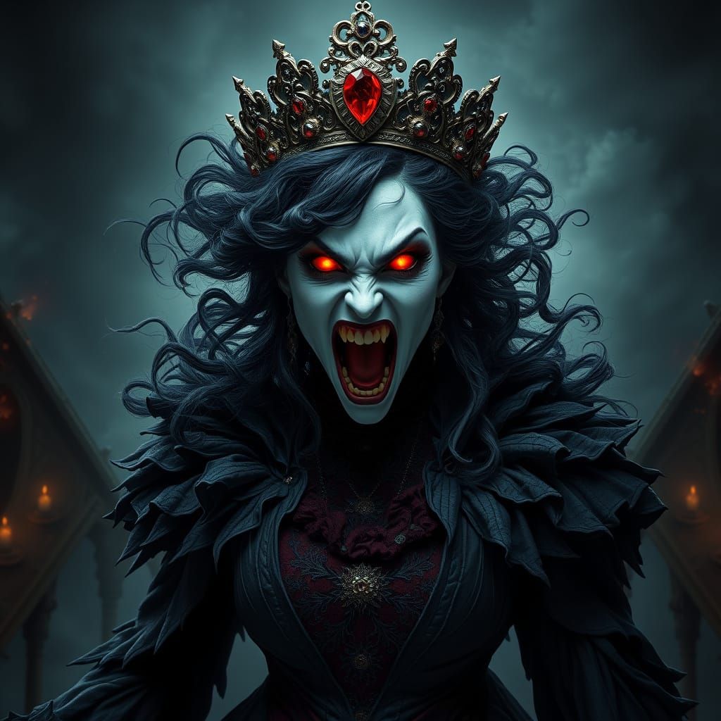 Ghostly Vampire Queen in Victorian Gown Screaming ... - AI Art